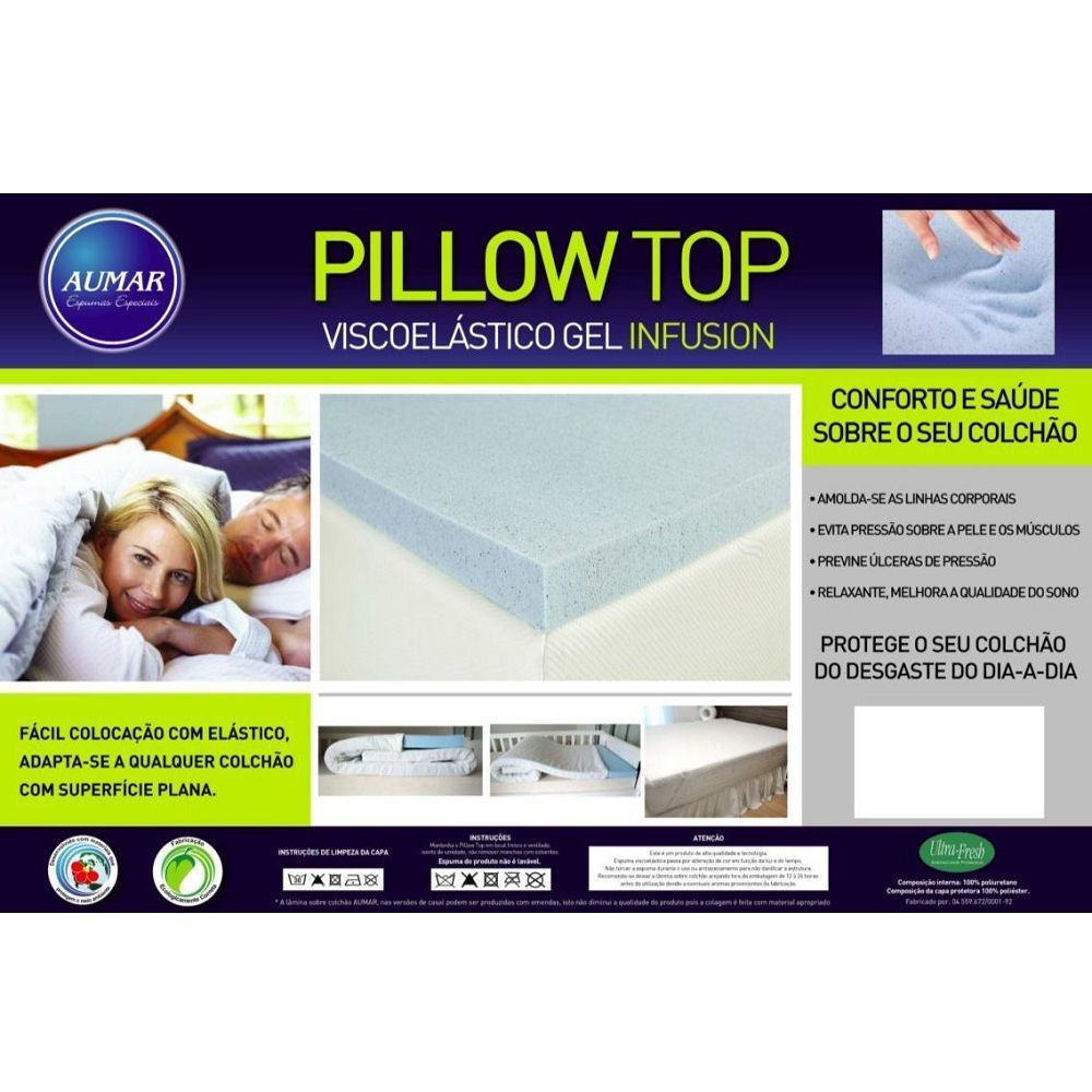 Pillow Top Viscoelástico Nasa Gel Solteiro 88x1,88x5cm Aumar ...