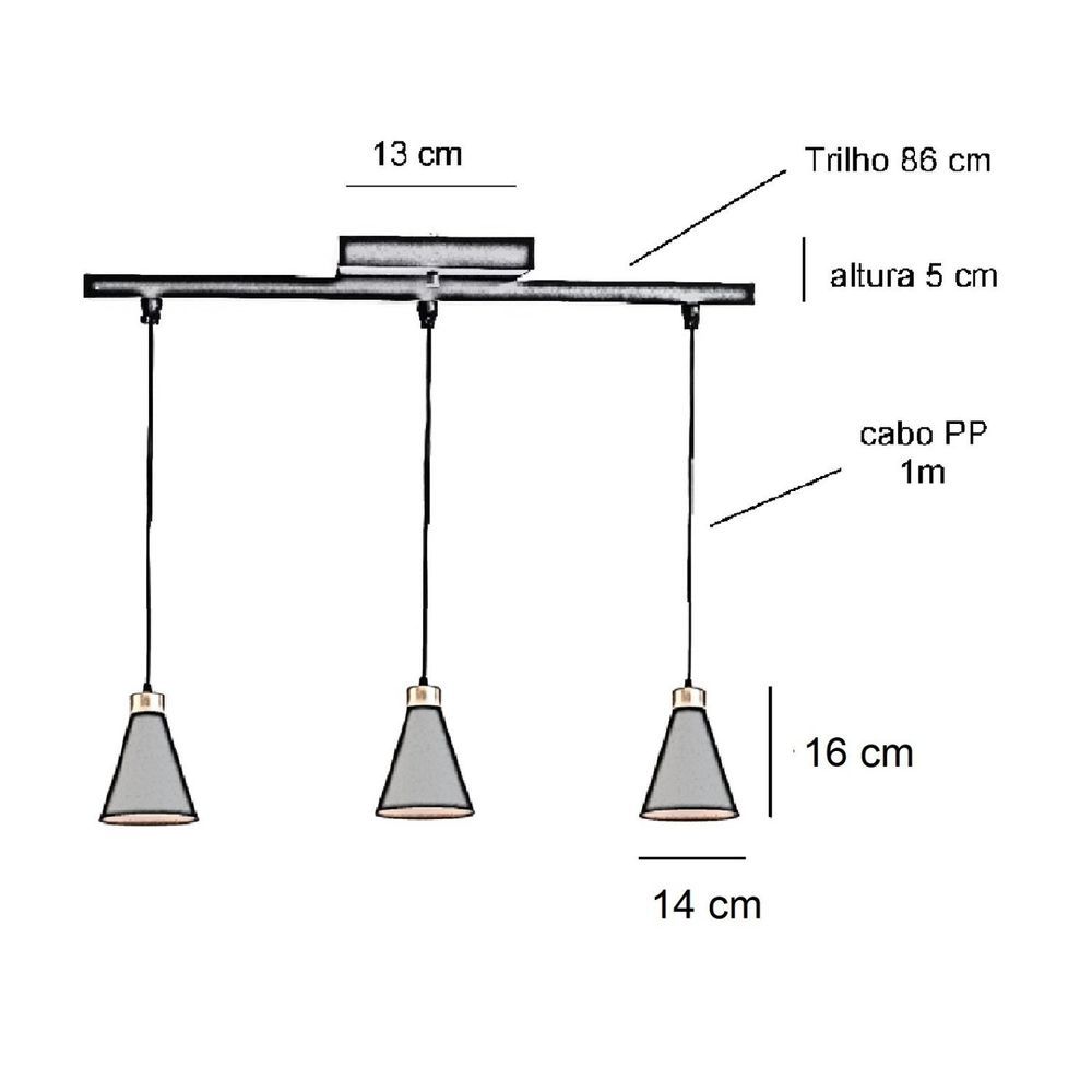 Pendente Trilho Eros 3 Lâmpadas Emalustres Cobre - WebContinental