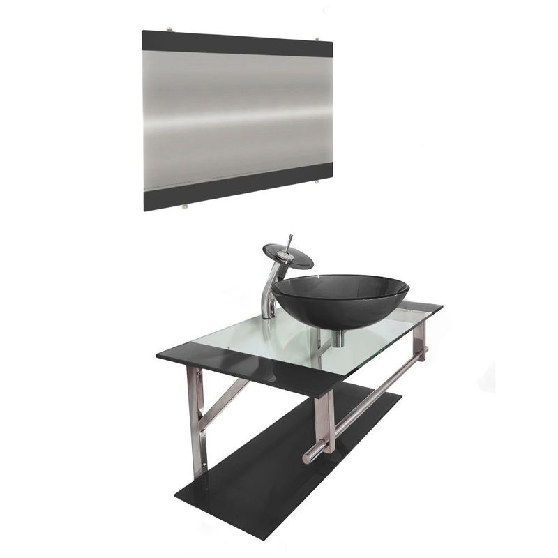 Gabinete de Vidro 80cm Inox com Cuba Redonda Grafite - WebContinental