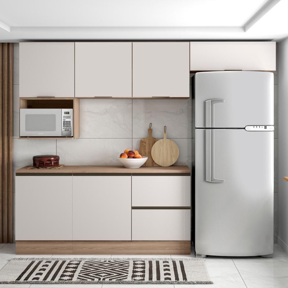 Cozinha Completa Etna 6 Peças Nicho Micro-ondas Poliman Móveis Carvalho ...