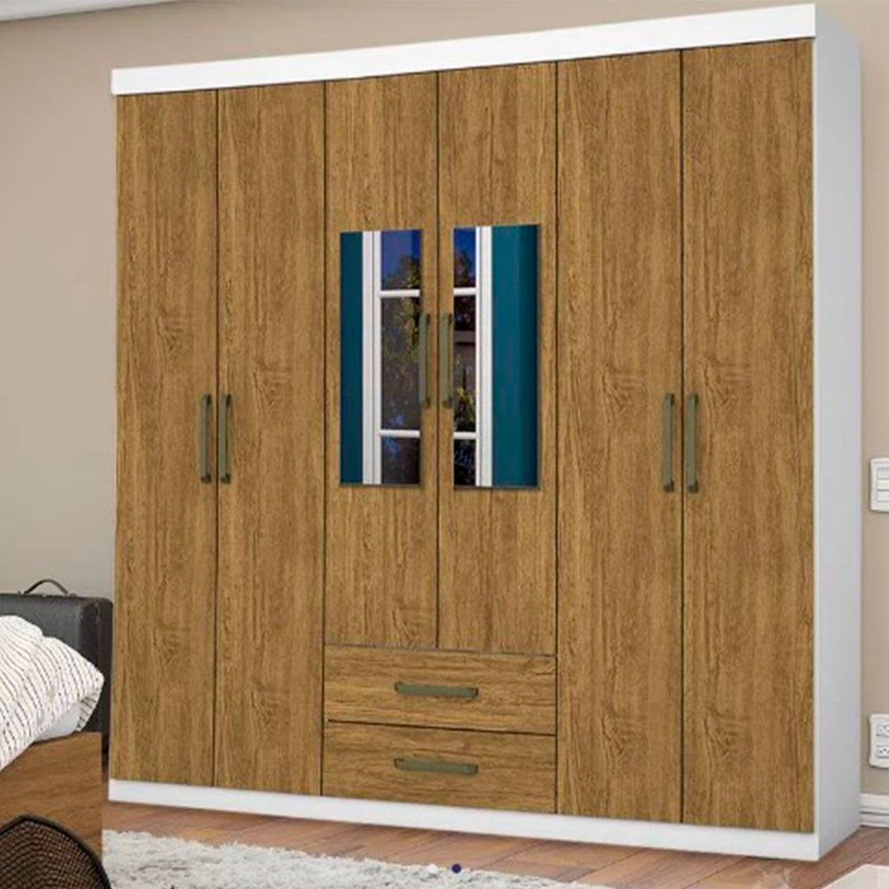 Guarda Roupa Aries Com Espelho Gold Carioca Móveis Branco/freijó ...