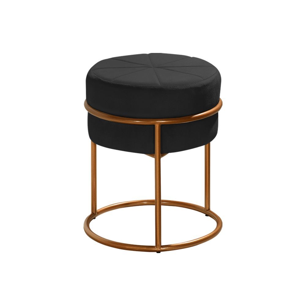Puff Industrial Ohio Veludo Preto Base Em Ferro Cobre - Cor: Preto ...
