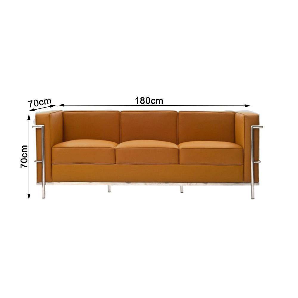 Sofa Le Corbusier 3 Lugares Inox Em Couro Natural Caramelo Cor Amarelo ...