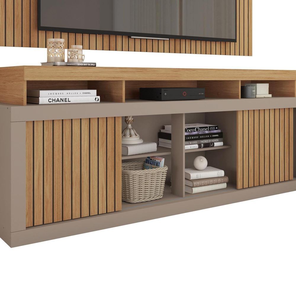 Rack Com Painel Para Tv De Até 65 Polegadas 2 Portas Ripado Esmeralda ...