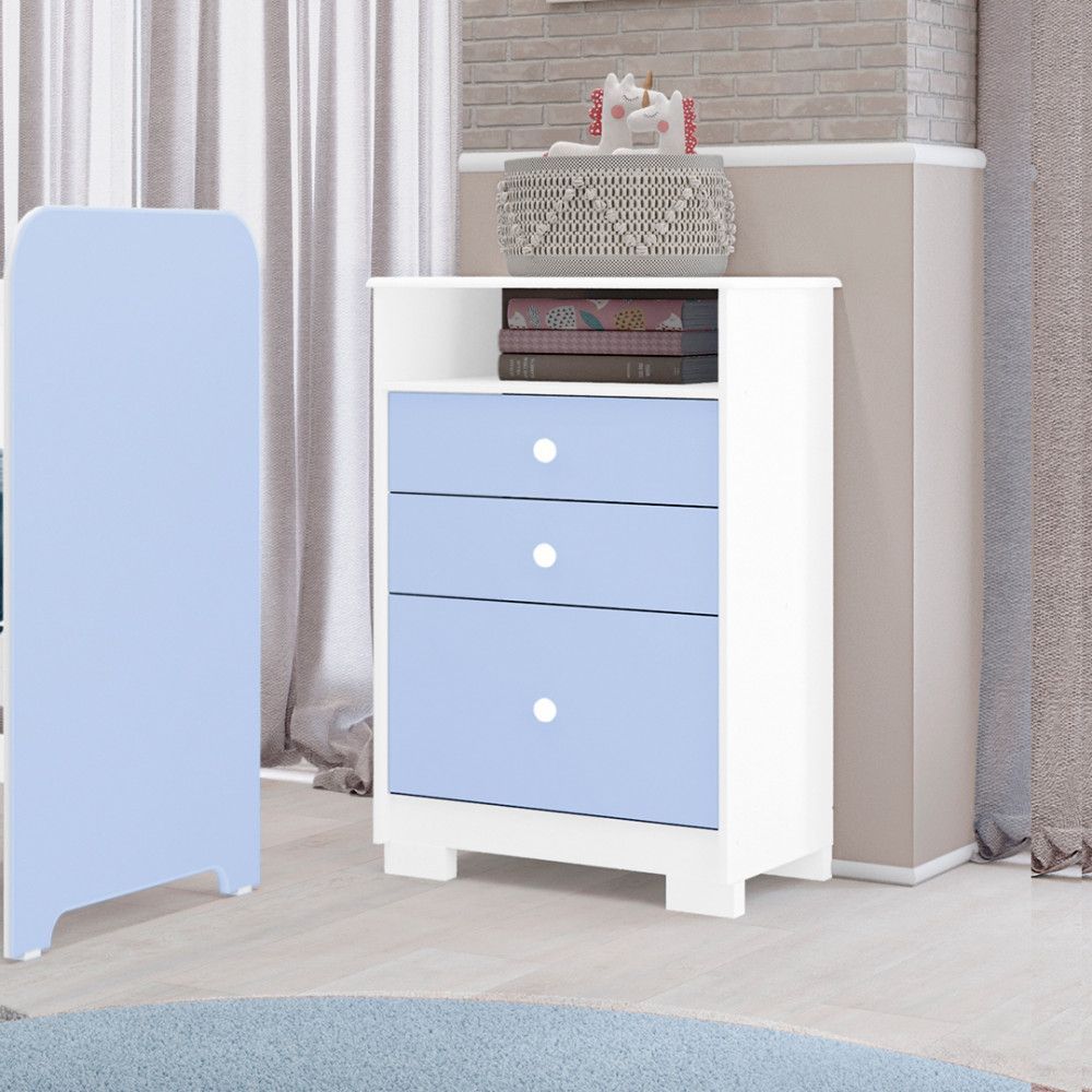 Cômoda Infantil Magia Em Mdf Com 3 Gavetas Tuboarte Branco Com Azul ...