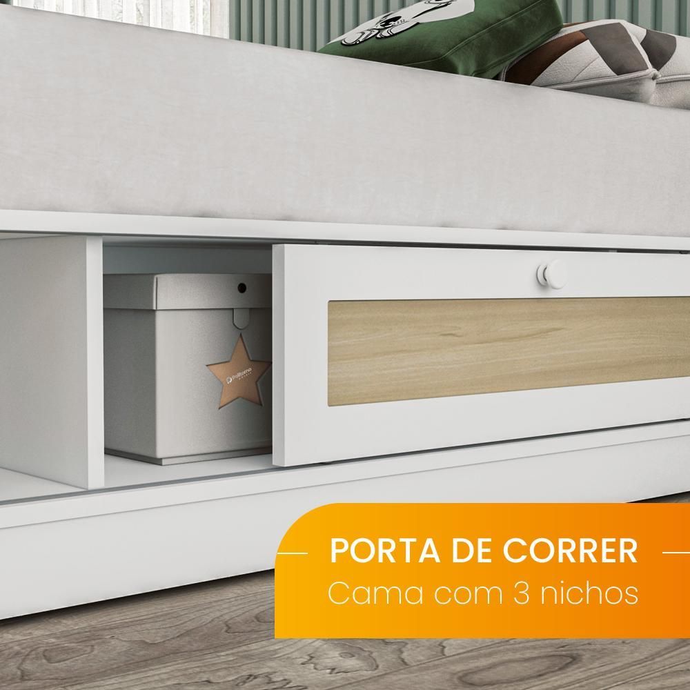 Cama Solteiro Porta 3D De Correr 3 Nichos Comic Mdp Politorno Branco ...