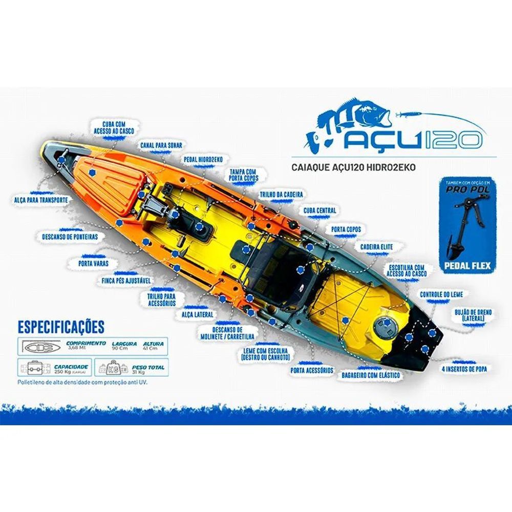 Caiaque Hidro2eko Caiman 135 Duo - Azul Camuflado - WebContinental