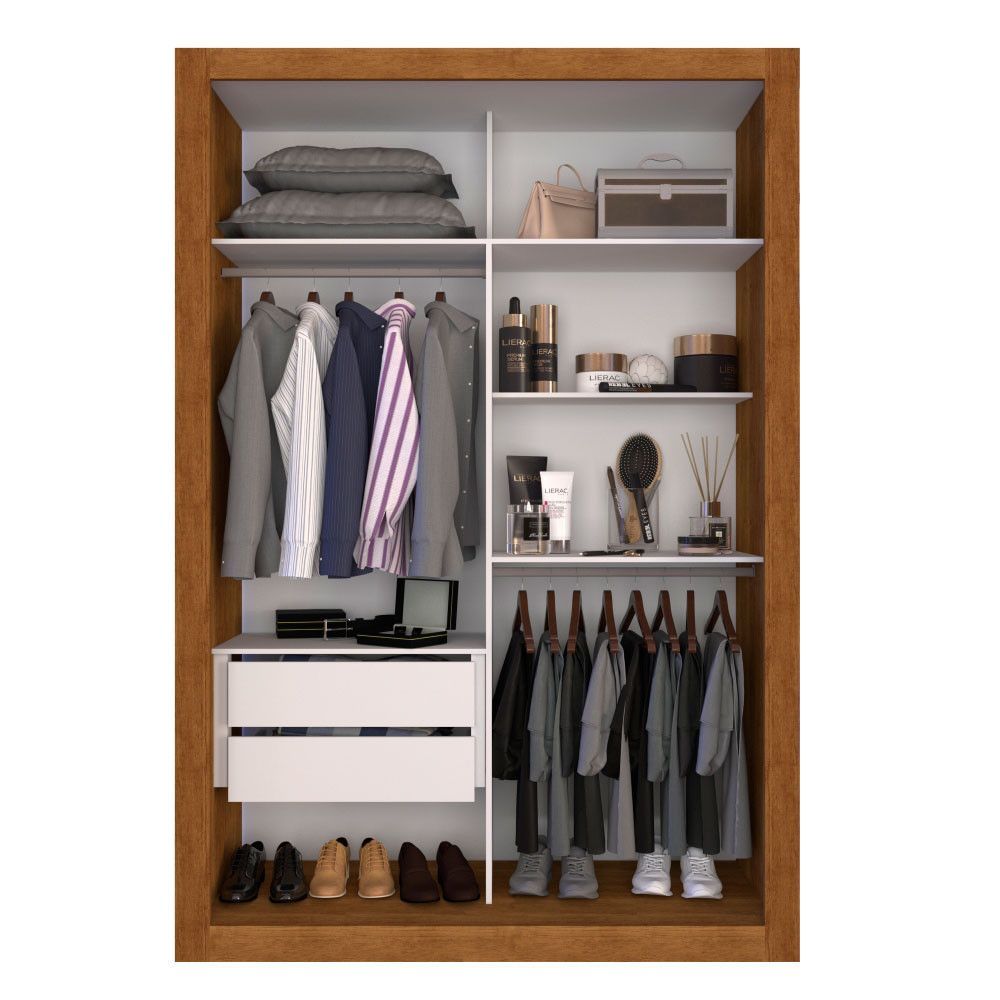 Guarda Roupa Com Espelho 2 Portas 2 Gavetas Panamá Sallêto Móveis Cinamomo Com Off White ...