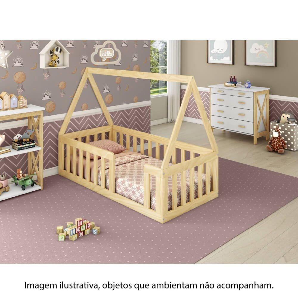 Mini Cama Montessoriana Em Madeira Maciça Com Grade E Telhado Giulia ...