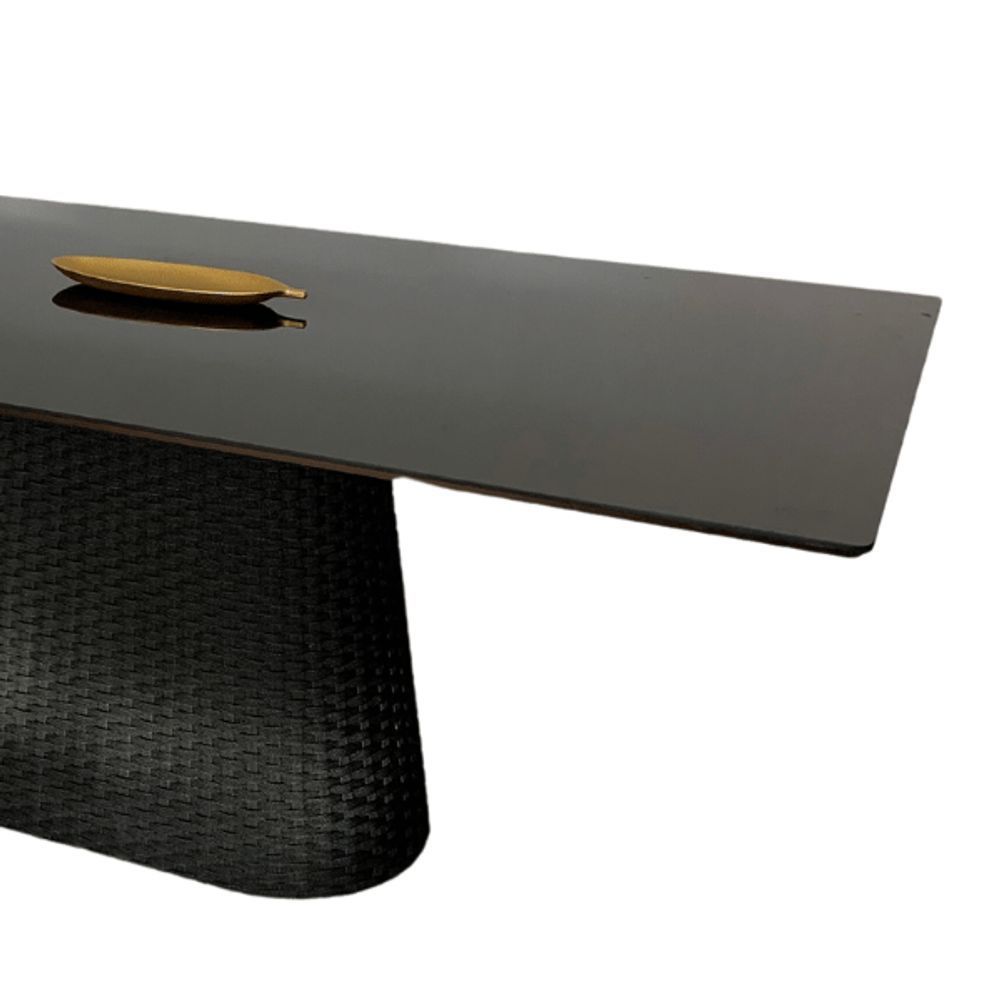 Mesa De Jantar Cone Retângular 235x122 Cm Tampo Laca Preta Base Corda Náutica Preta Preto ...