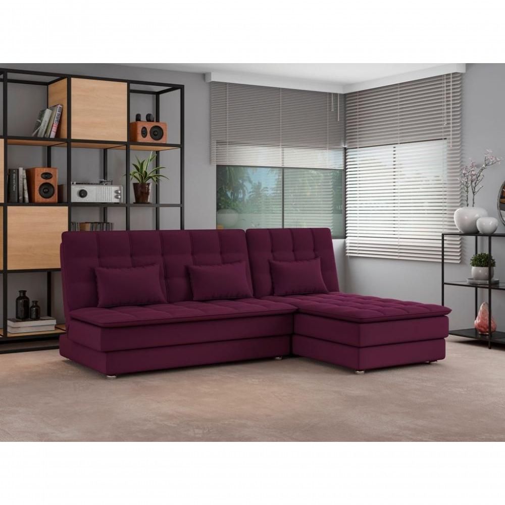 Sofá Cama Reclinável Com Chaise Penelope - Turkey Vinho - WebContinental