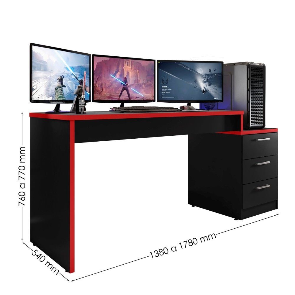 Mesa Gamer Com Gaveteiro Versátil Patrick Preto Vermelho - WebContinental