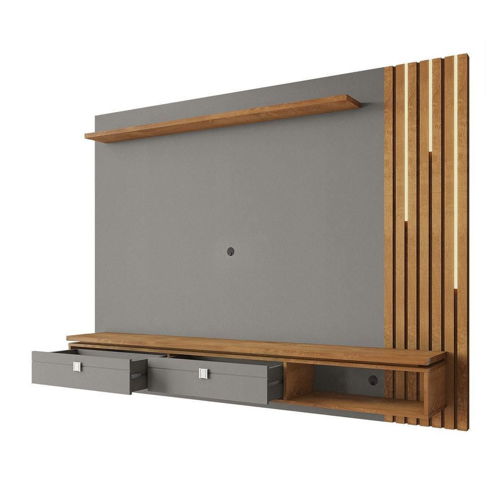 Painel Ripado Autêntico Para Tv Até 80'' 2 Gavetas Luminária Led ...