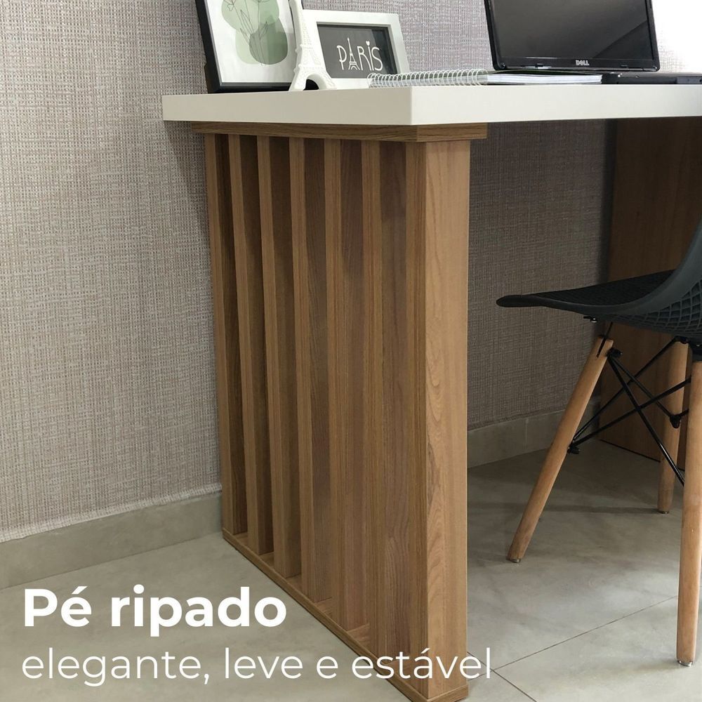 Escrivaninha 140cm Pés Ripado 2 Gavetas E Um Nicho Florence Olmo/branco ...