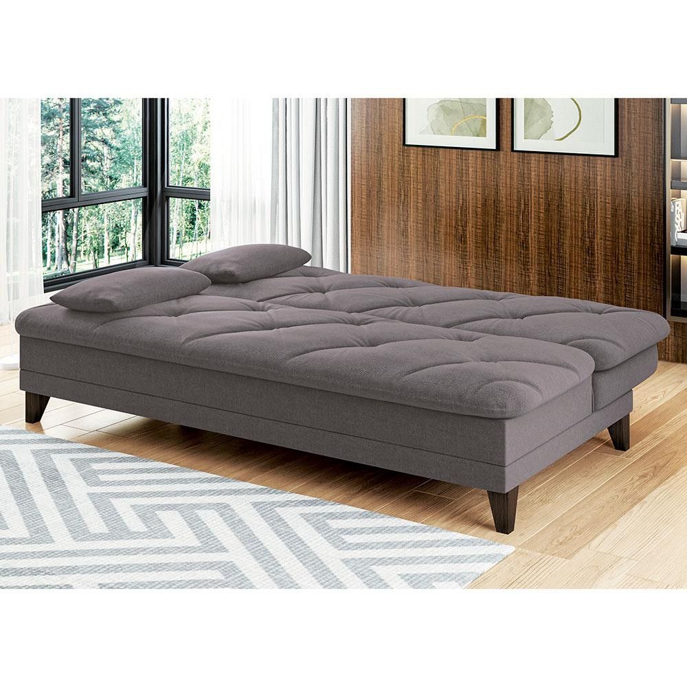 Sofá-cama 3 Lugares Linoforte Jamile Com Encosto Reclinável Em Tecido Suede 188cm De Largura ...