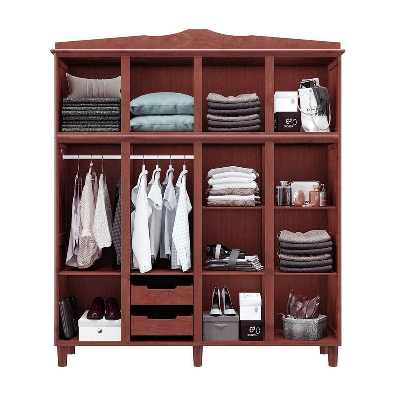 Guarda-roupa Solteiro Milão Mogno 4 Portas Maleiro 2 Gavetas Madeira ...