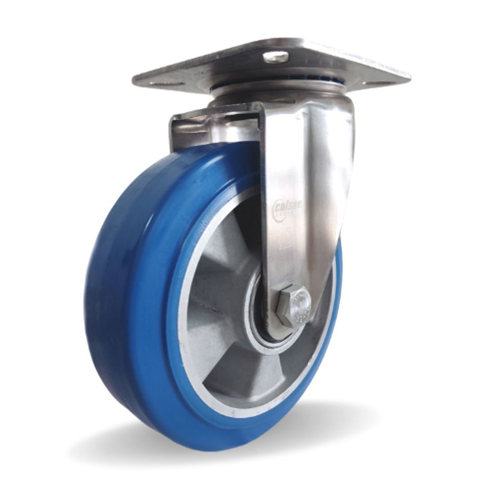 Rodizio Inox 8x2 Roda Pu Elástico Azul S/ Freio 700 Kg - WebContinental