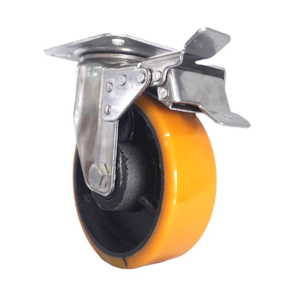 Rodizio Inox 6X2 Giratório Industrial C/Freio Roda Pu 600Kg ...