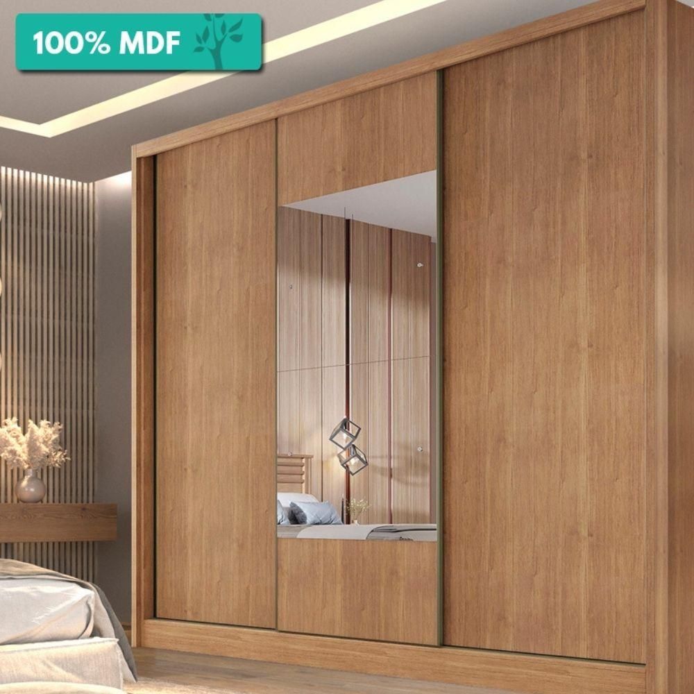 Guarda-roupa Casal 100% Mdf 3 Portas De Correr Com Espelho 6 Gavetas ...