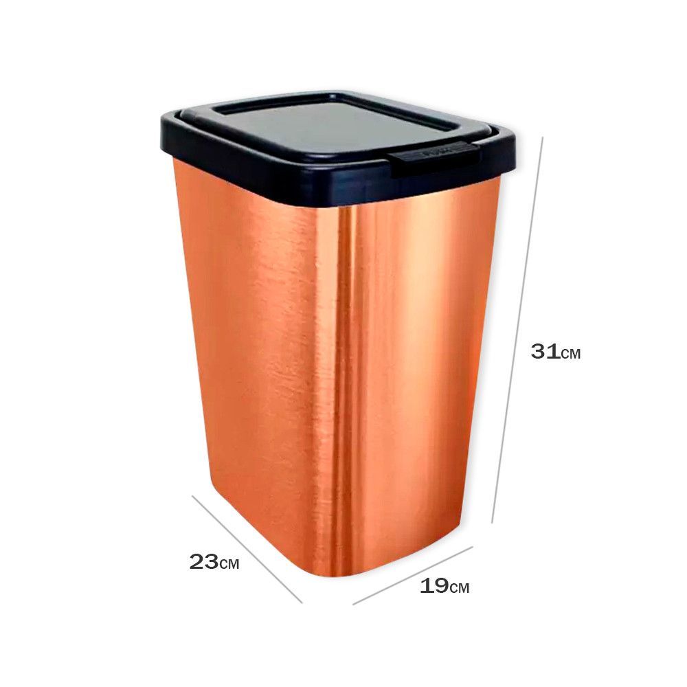 Lixeira Cesto 9 Litros Tampa Click Label Bronze Metalizado - WebContinental Lixeira Cesto 9 Litros Tampa Click Label Bronze Metalizado - WebContinental