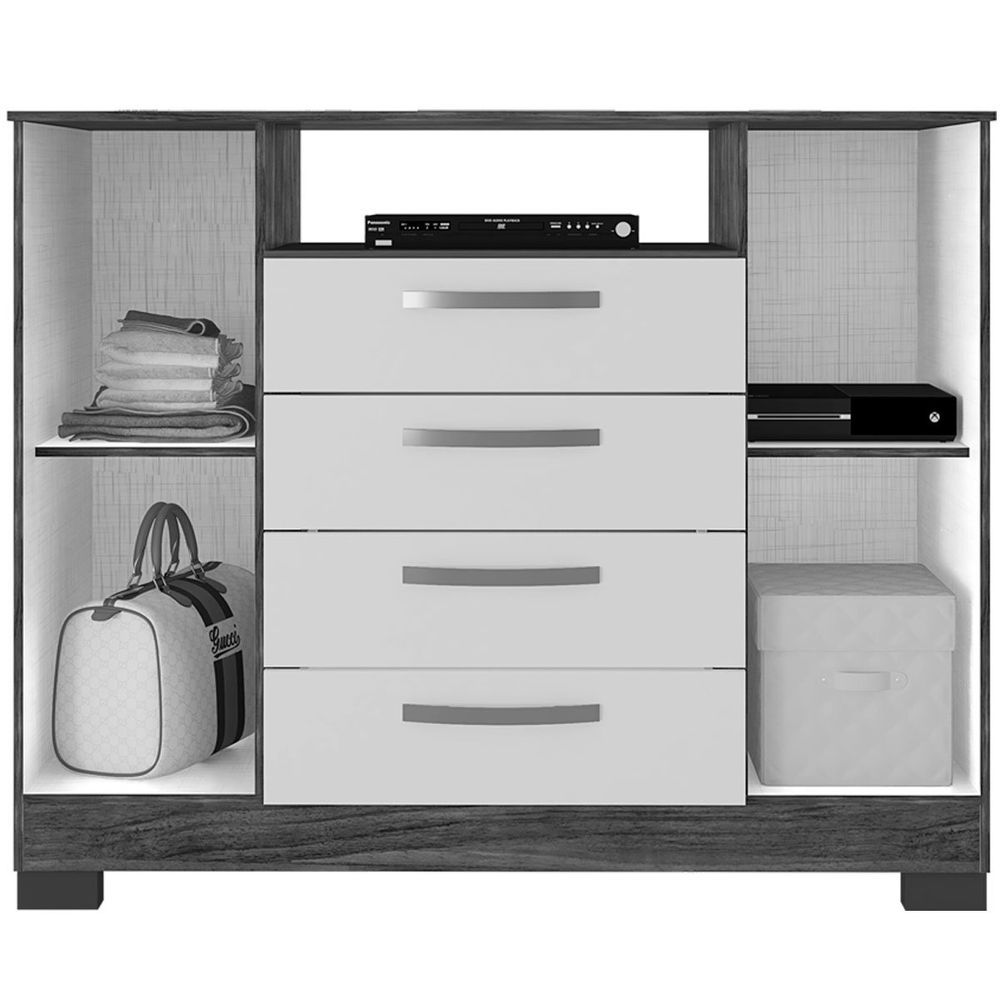 Cômoda Rack Madri 2 Portas 4 Gavetas - Casa Chick Carvalho Americano ...