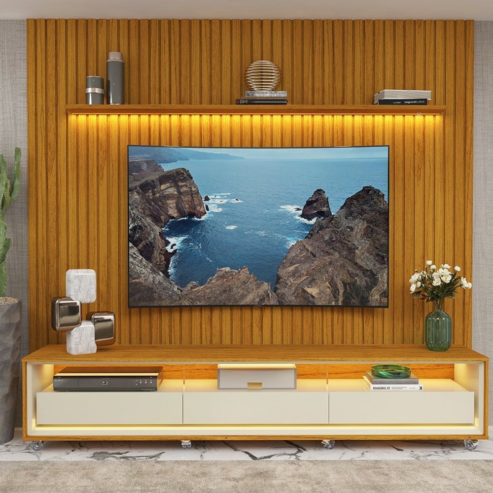 Rack Com Painel Para Tv Até 85 Polegadas Led 3 Gavetas Com Rodízios ...