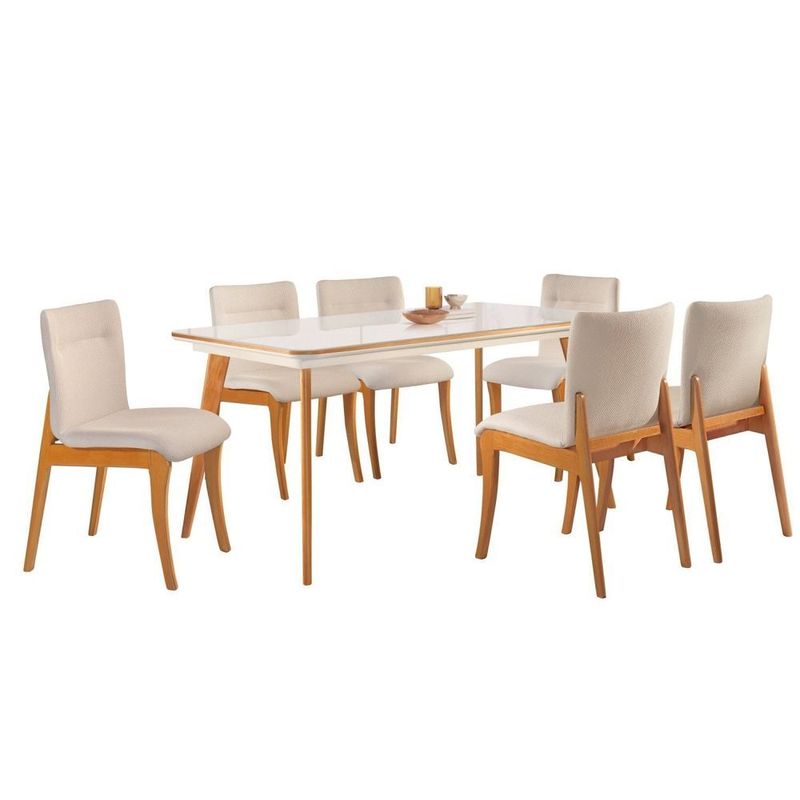 Conjunto Sala De Jantar Mesa Madeira 160cm Com 6 Cadeiras Debora Cinamomo-off White-losango ...