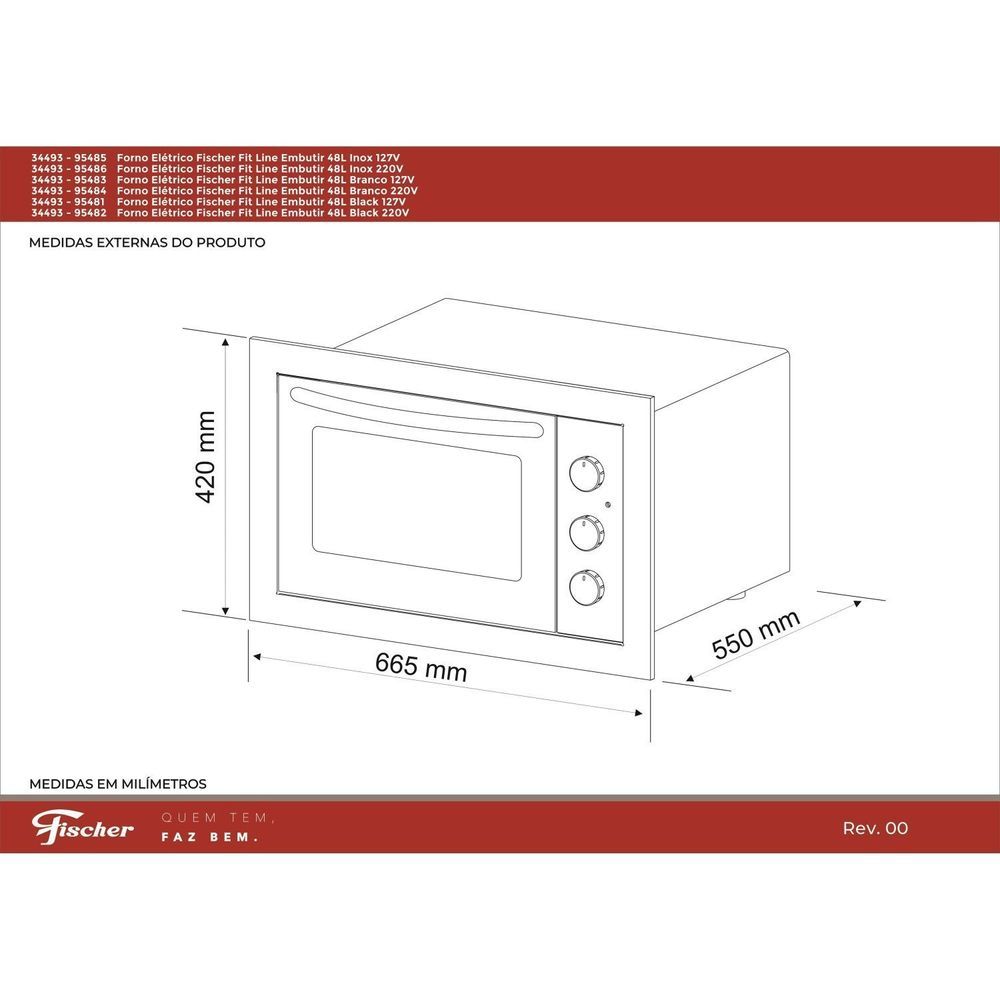 Forno Eletrico Fischer Fit Line Embutir 48l Frontal Inox 220v Inox ...