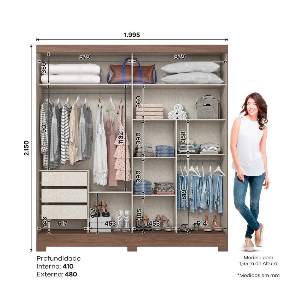 Guarda Roupa Solteiro 2 Portas De Correr 3 Gavetas Pedro Espresso ...