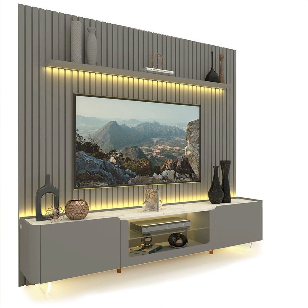 Rack Com Painel Ripado Para Tv Até 85 Polegadas Led Pés Vidro 230cm ...