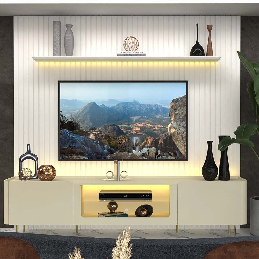 Rack Com Painel Ripado Para Tv Até 85 Polegadas Led Pés Ferro 230cm ...