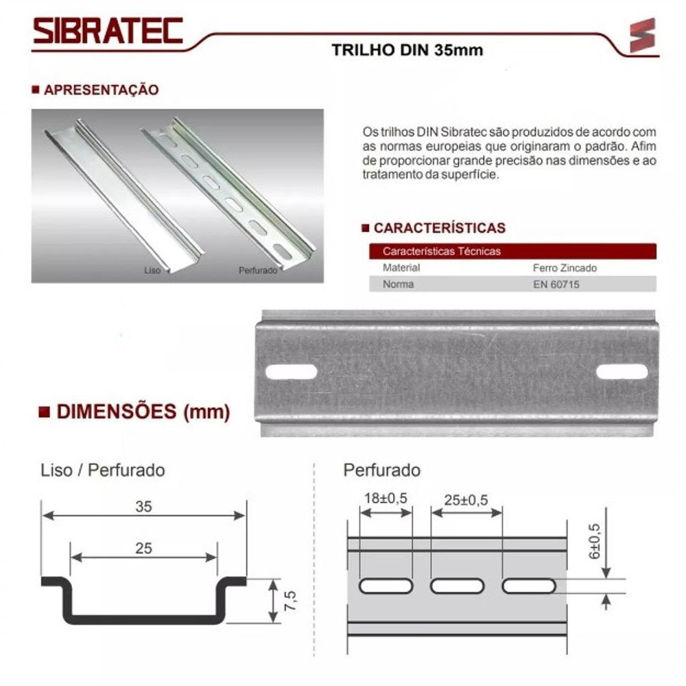 Trilho P- Fixação Din Perfurado 35mm Ferro Zincado Barra 1 Metro ...
