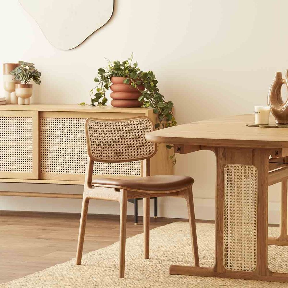 Cadeira De Jantar Madeira Maciça Com Encosto De Ratam - WebContinental