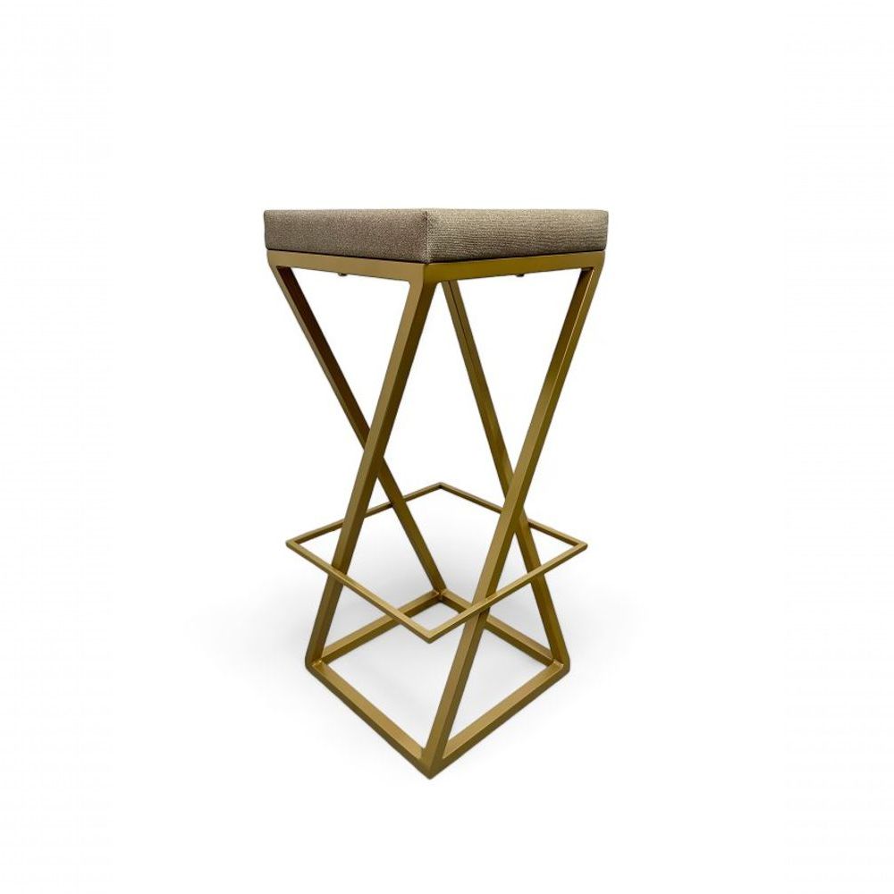Banqueta Zênite Estofada Metalon Dourado Bege - 75cm - WebContinental