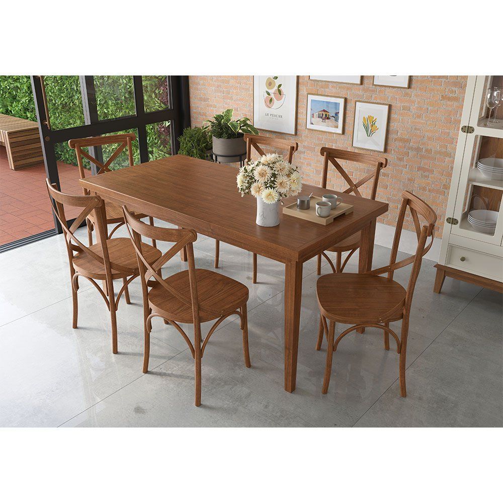 Mesa Colors Em Madeira Maciça 6 Lugares - 160 X 80cm Amêndoa ...