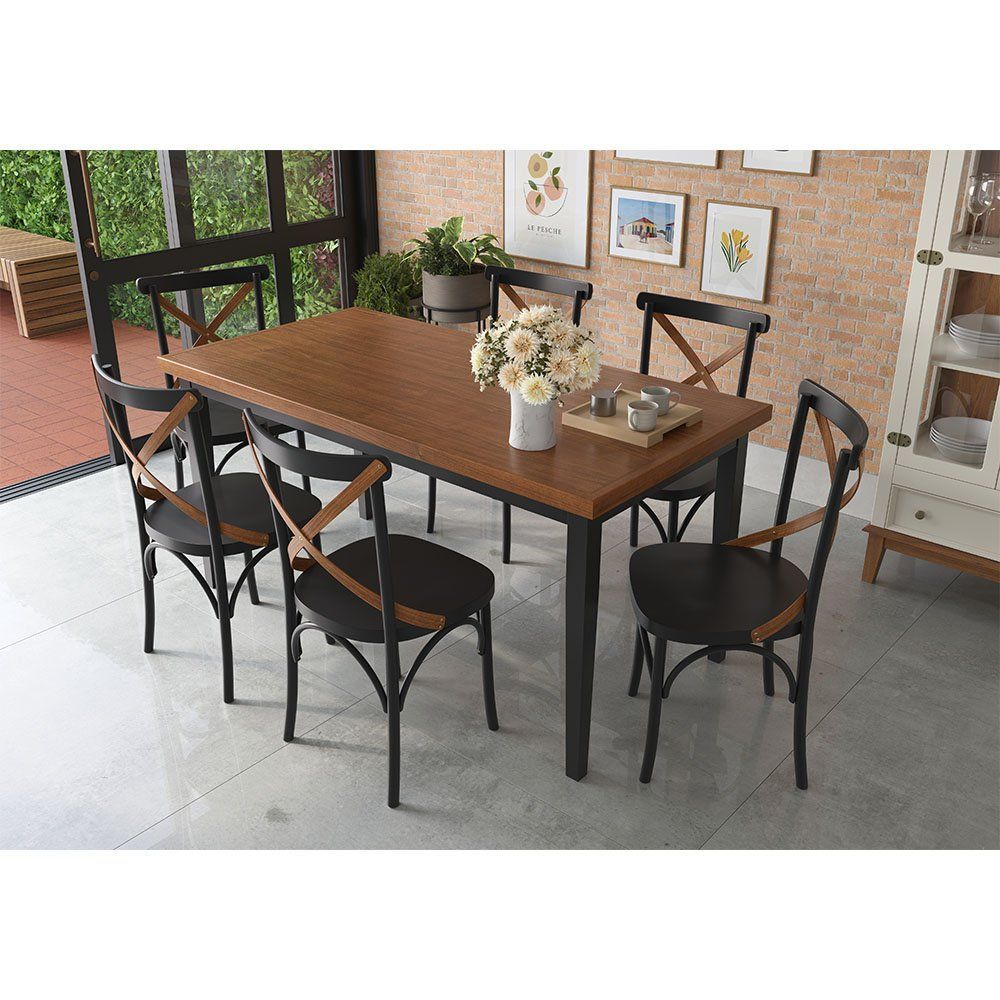 Mesa Colors Em Madeira Maciça 6 Lugares - 160 X 80cm Preto - WebContinental