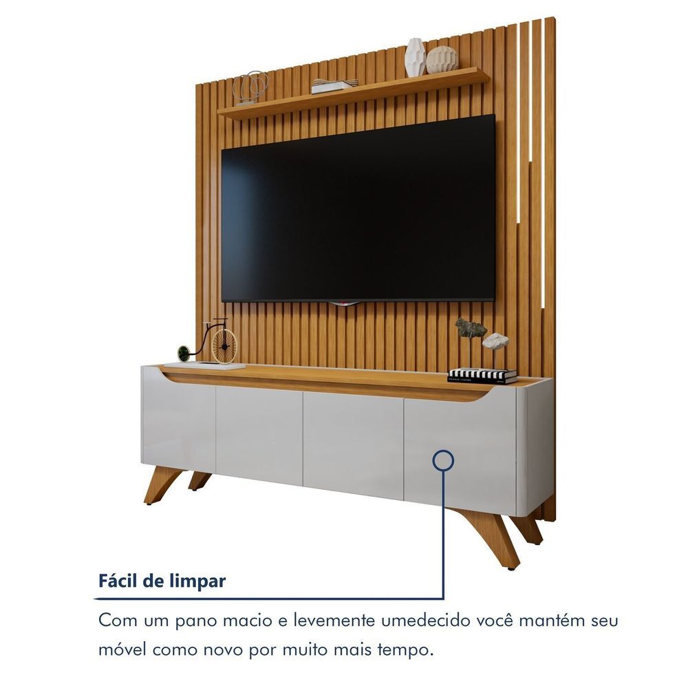 Conjunto Rack Grécia 180cm Com Painel Ripado Com Led Para Tv De Até 75 Polegadas Com Led Paris ...