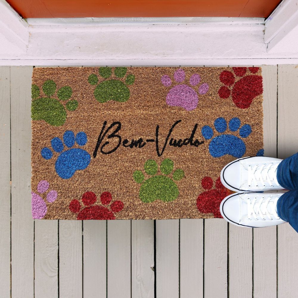 Capacho De Fibra De Coco Pvc Pintado Bem-vindo Patas 40cm X 60cm ...