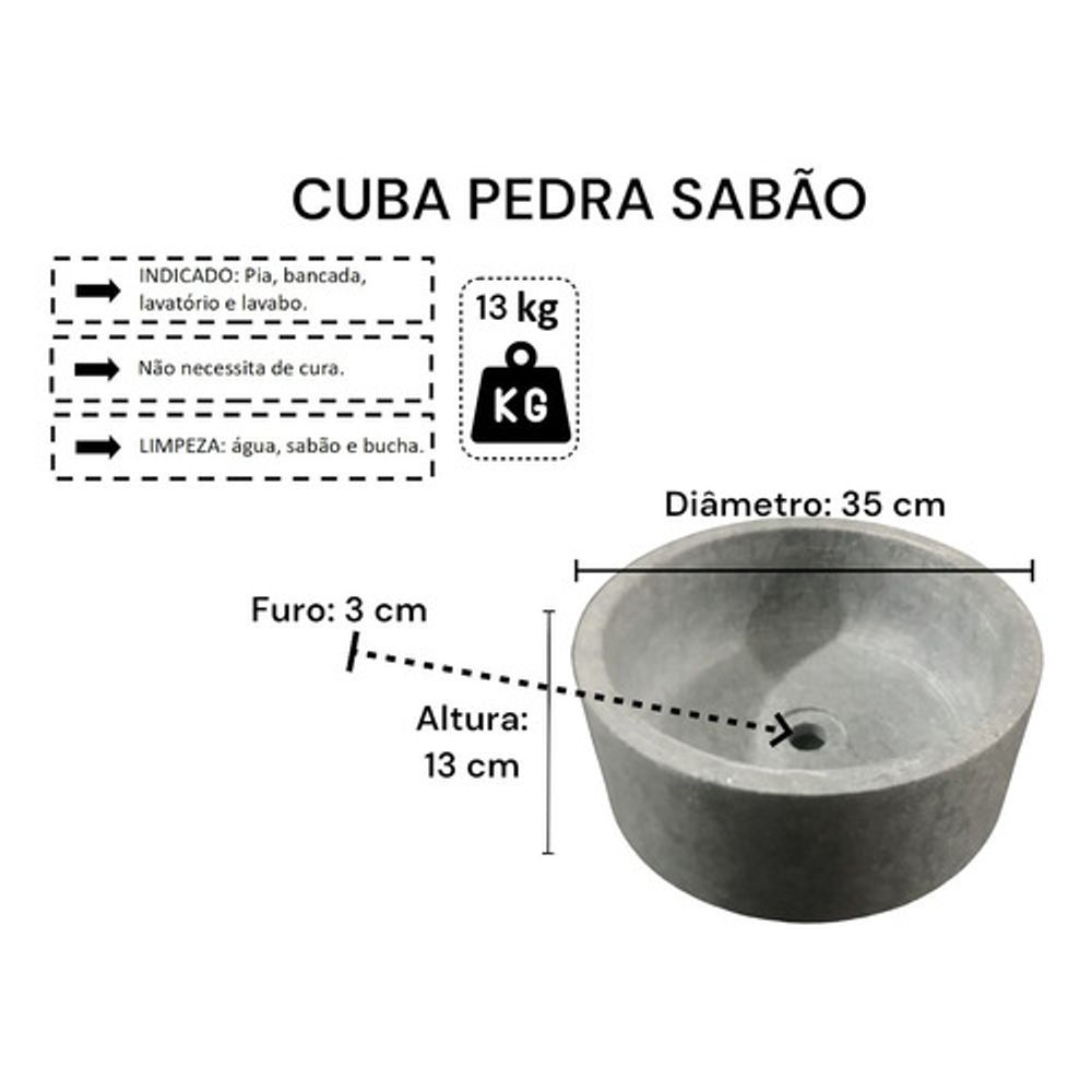 Cuba Bojo Pia De Sobrepor Pedra Sabão Reto 35 Cm - WebContinental