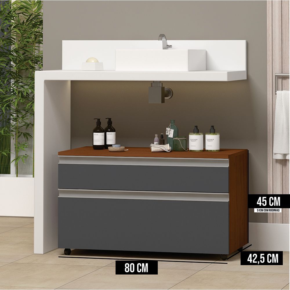 Gabinete Inferior 80cm 2 Gavetas Safira - Cinza Titanium - Cinza ...