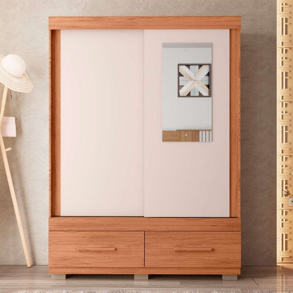 Guarda-roupa Solteiro Com Espelho 2 Portas De Correr 2 Gavetas Sereno ...