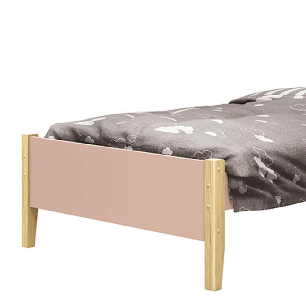 Cama Solteiro Simba Rosa Fosco Com Pés Madeira Natural E Colchão D33 ...