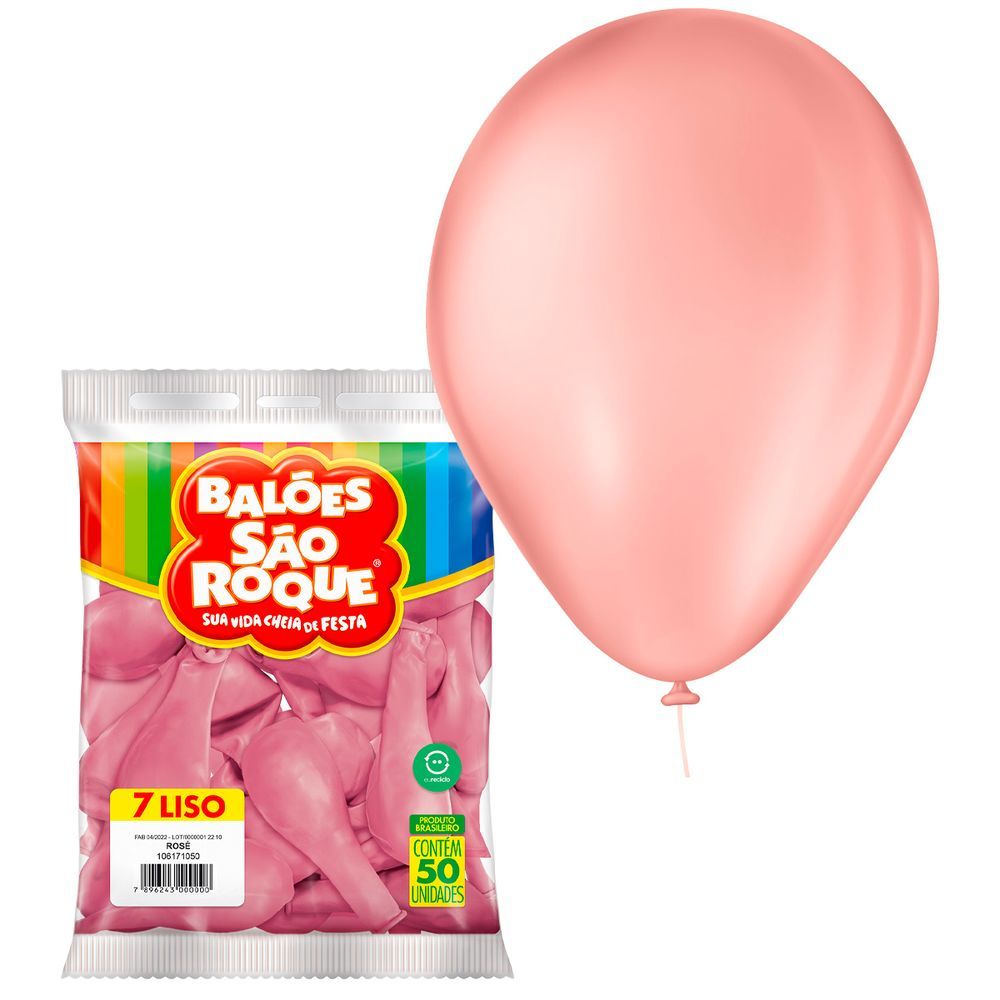 Balão São Roque Rose Liso 7 Polegadas - 50 Unidades - WebContinental