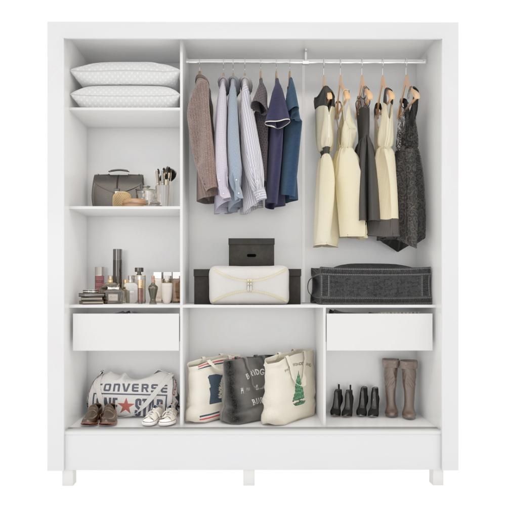Guarda Roupa Casal 3 Portas Com Espelho E 2 Gavetas Chade - Branco ...