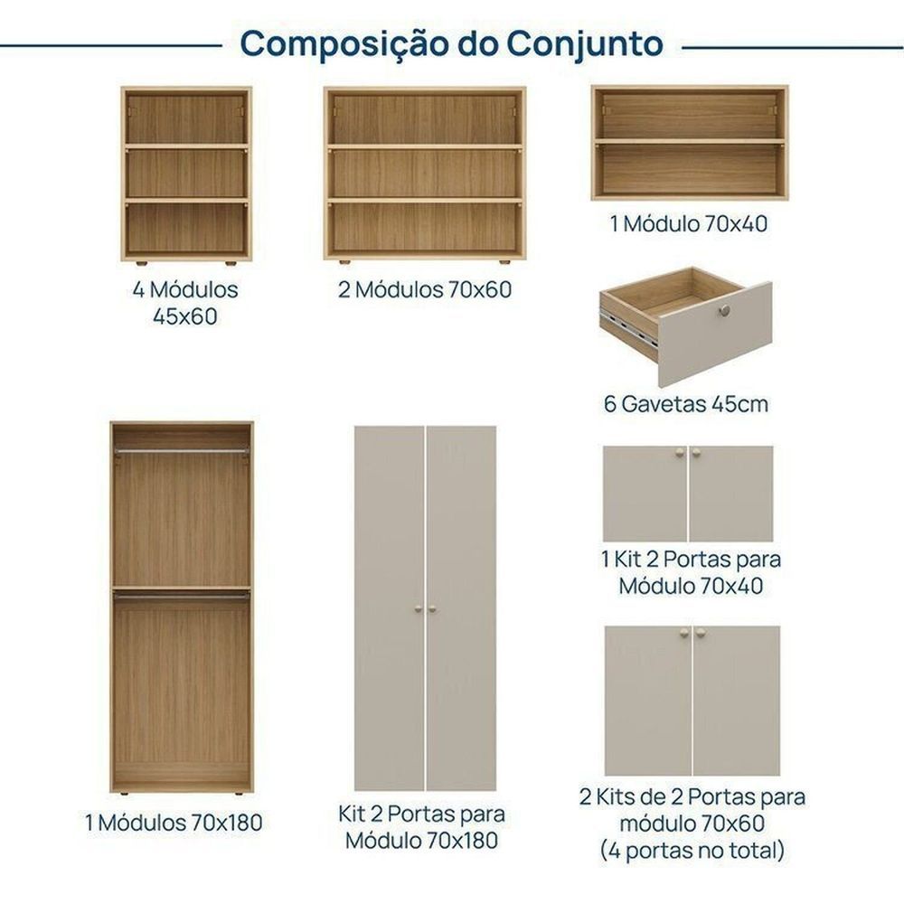 Guarda Roupa 8 Módulos 10 Portas 6 Gavetas Frame Cabecasa ...